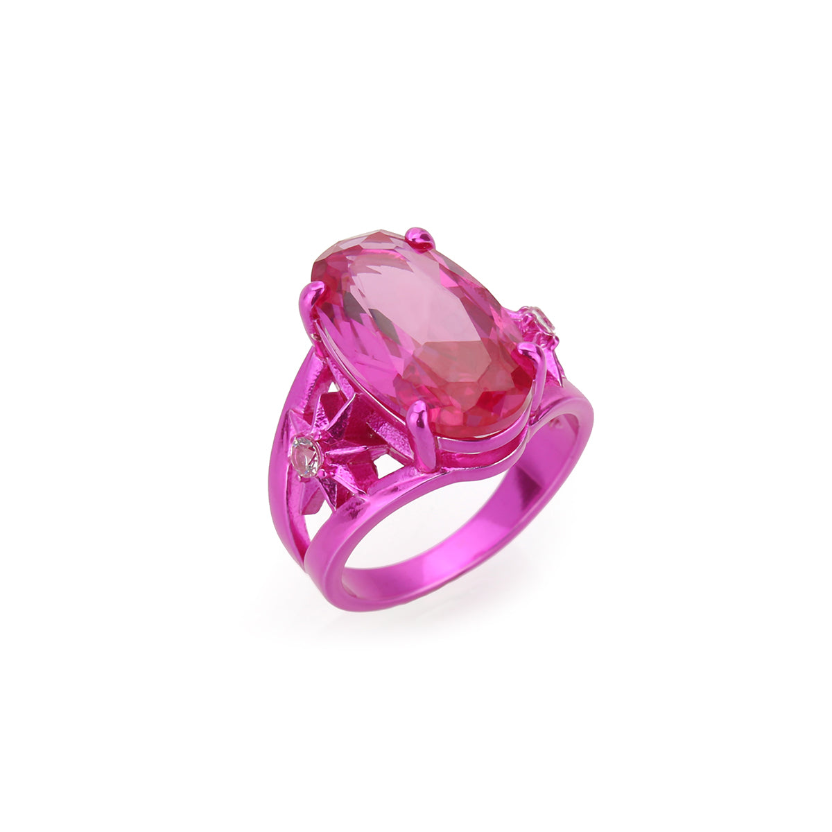 Monochromatic Pink Oval Statement 3 Stone Ring | Covet